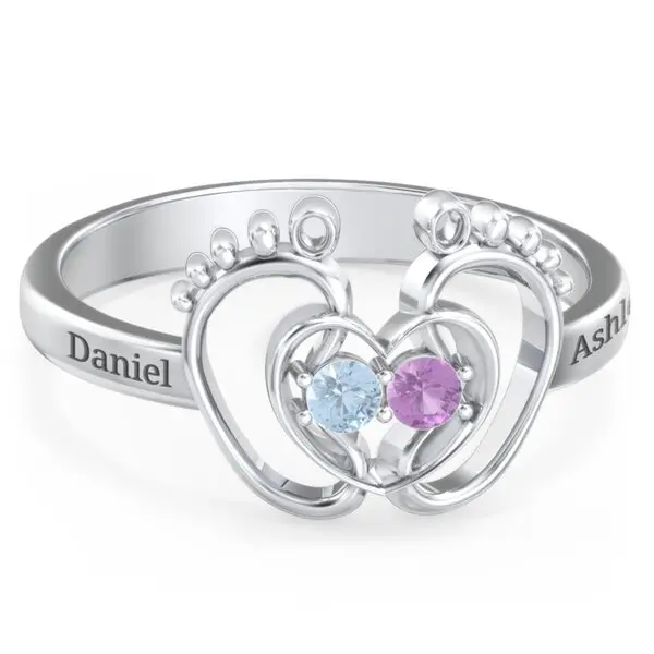Jewlr Baby Footprint And Heart Ring With Gemstones
