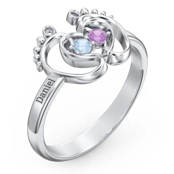 Jewlr Baby Footprint And Heart Ring With Gemstones
