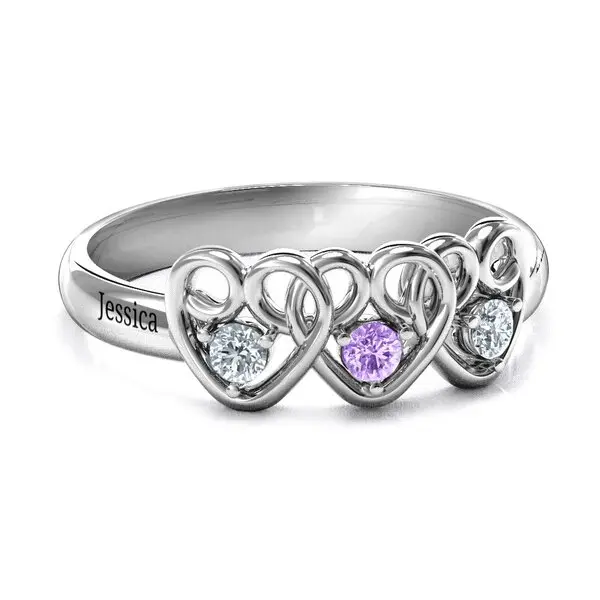 Jewlr Three's Company Triple Heart Gemstone Ring