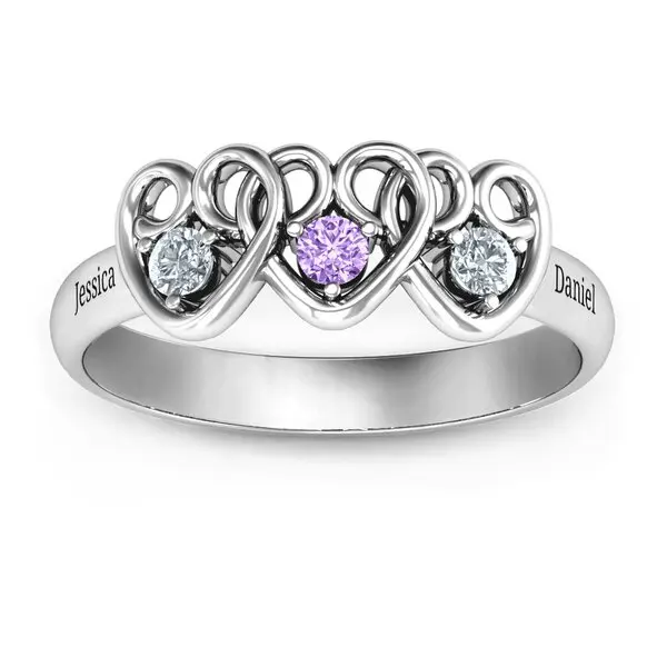 Jewlr Three's Company Triple Heart Gemstone Ring