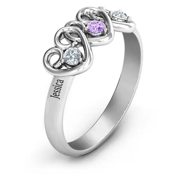 Jewlr Three's Company Triple Heart Gemstone Ring