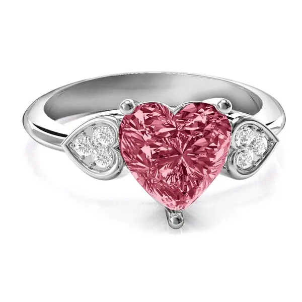 Jewlr 9mm Heart Brilliance Cubic Zirconia Ring With Heart-set Accents - Sterling Silver