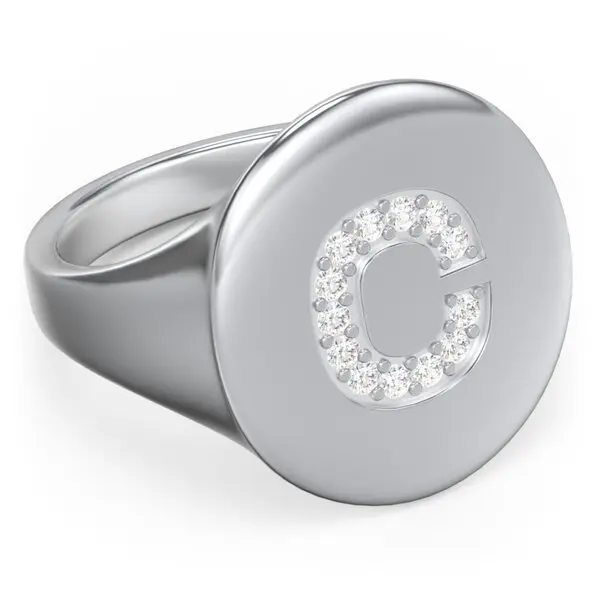 Jewlr Pavé Initial Signet Ring C - Sterling Silver