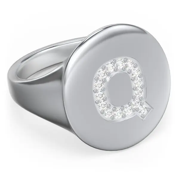 Jewlr Pavé Initial Signet Ring Q - Sterling Silver