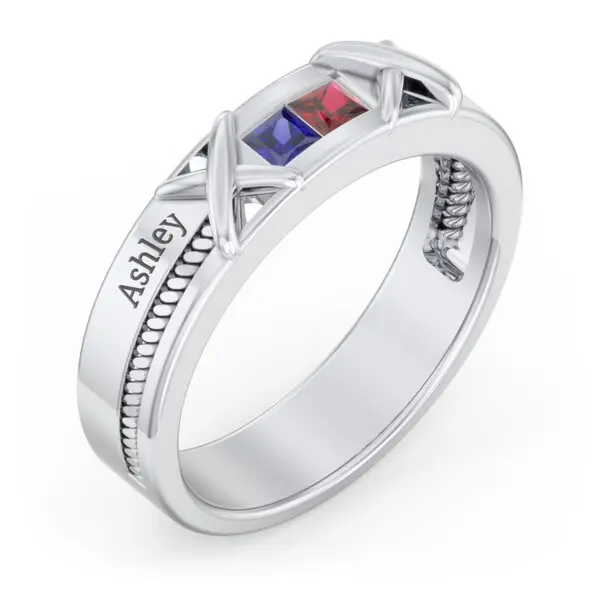 Jewlr 2-stone Family Ring With “x” Stitch Detail