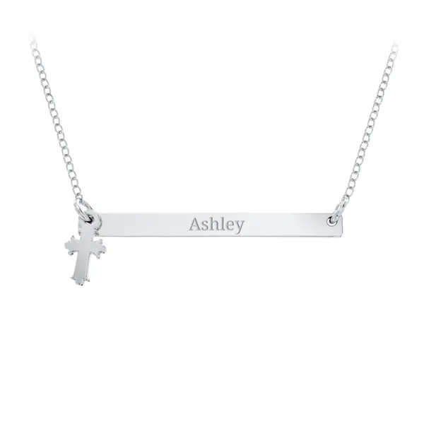 Jewlr Engravable Bar Pendant With Cross Charm