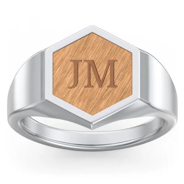 Jewlr Engravable Wood Hexagon Signet Ring Cherry