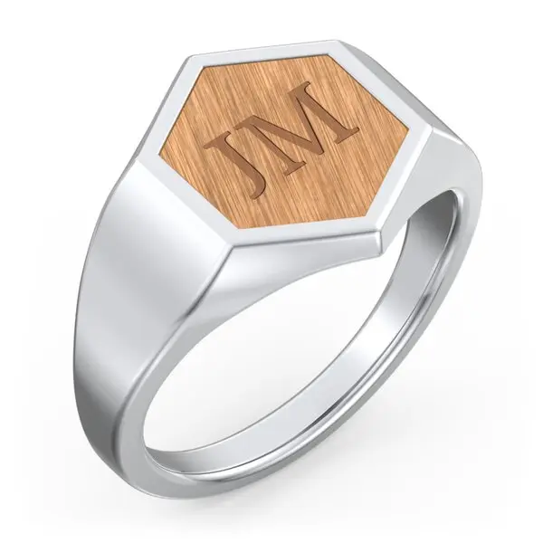 Jewlr Engravable Wood Hexagon Signet Ring Cherry