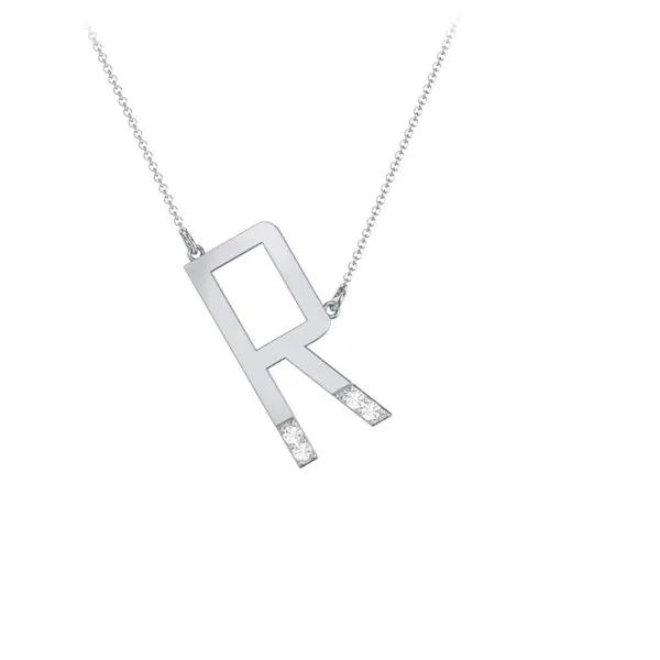 Jewlr Asymmetrical Initial Necklace With Accent Stones R