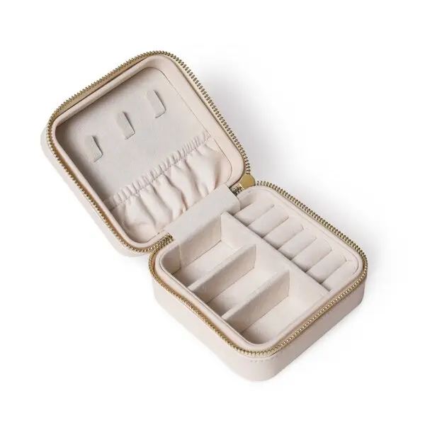 Jewlr Personalized Square Travel Jewelry Case In Cream - Silver