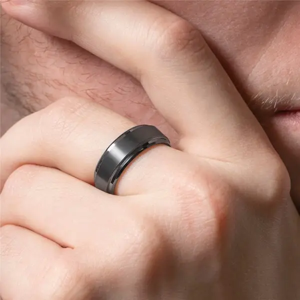 Jewlr Brushed Ring With Beveled Edges