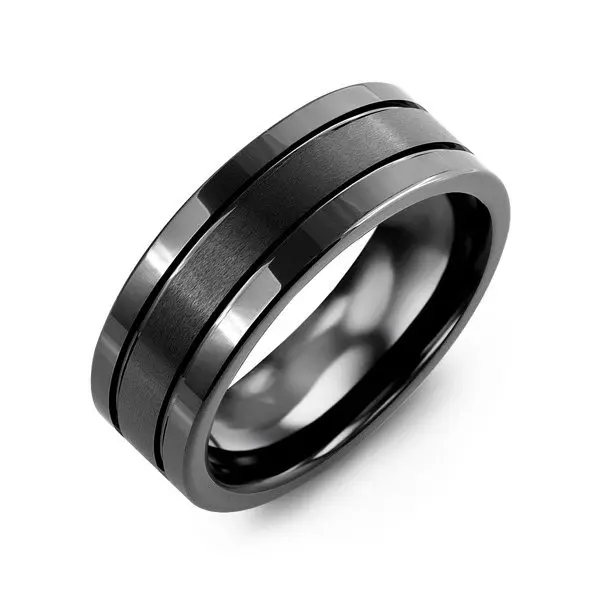 Jewlr Polished & Satin Triple Band Black Ring