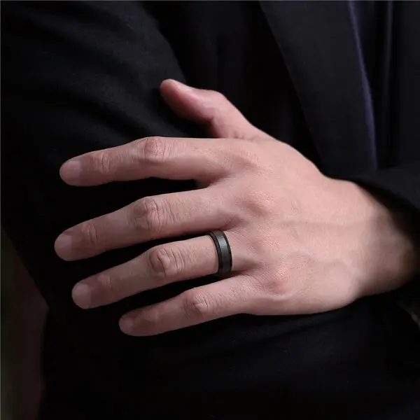 Jewlr Brushed Black Ring With Beveled Edges