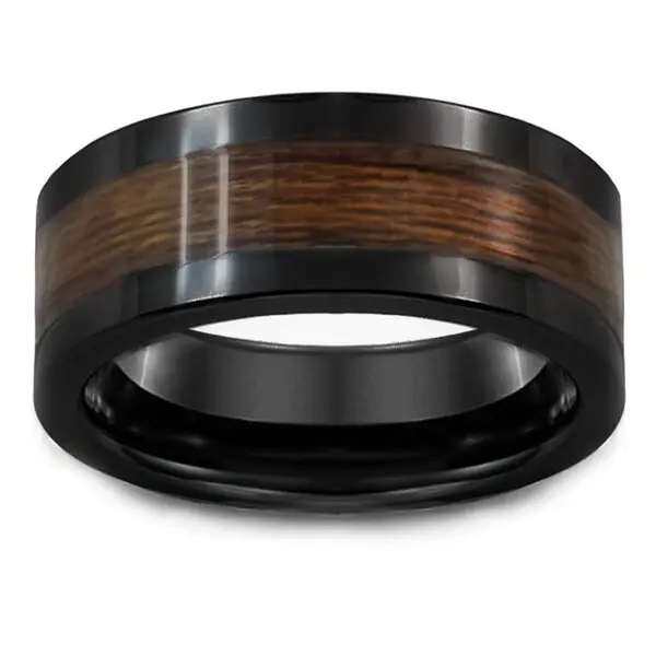 Jewlr Black Ring With Wood Inlay