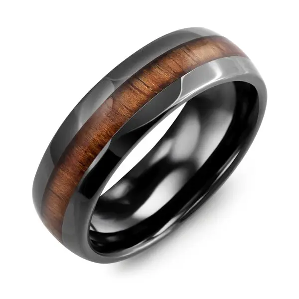 Jewlr Polished Koa Wood Black Dome Band