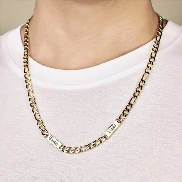 Jewlr Figaro Chain With 5 Engravable Bars
