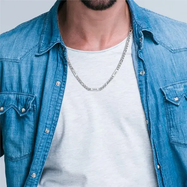 Jewlr Figaro Chain With 5 Engravable Bars