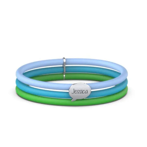 Jewlr Engravable Speech Bubble Charm Silicone Bracelet Set – Double Style