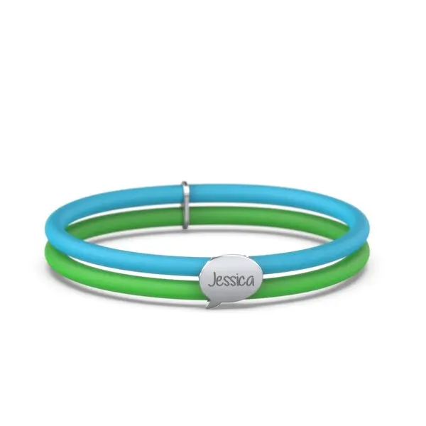 Jewlr Engravable Speech Bubble Charm Silicone Bracelet Set – Double Style