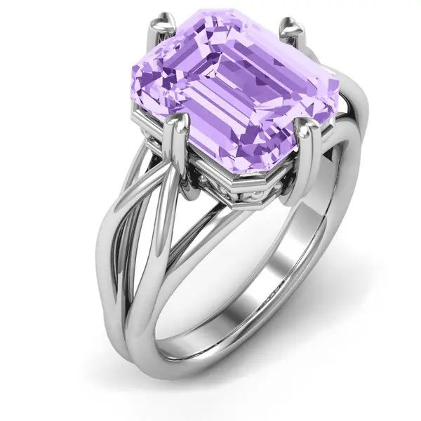 Jewlr Twisted Shank Emerald Cut Stone With Filigree Ring