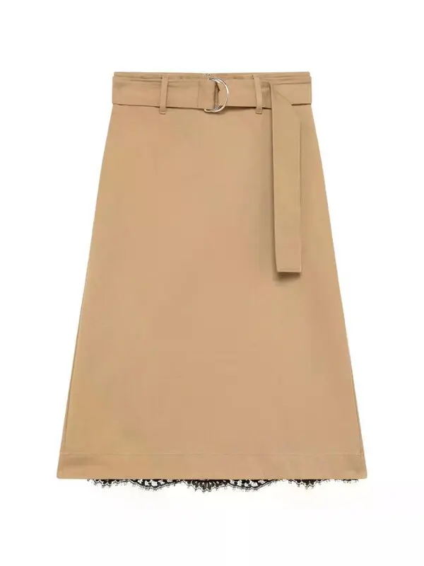 MSGM Belted Lace-trim Midi Skirt