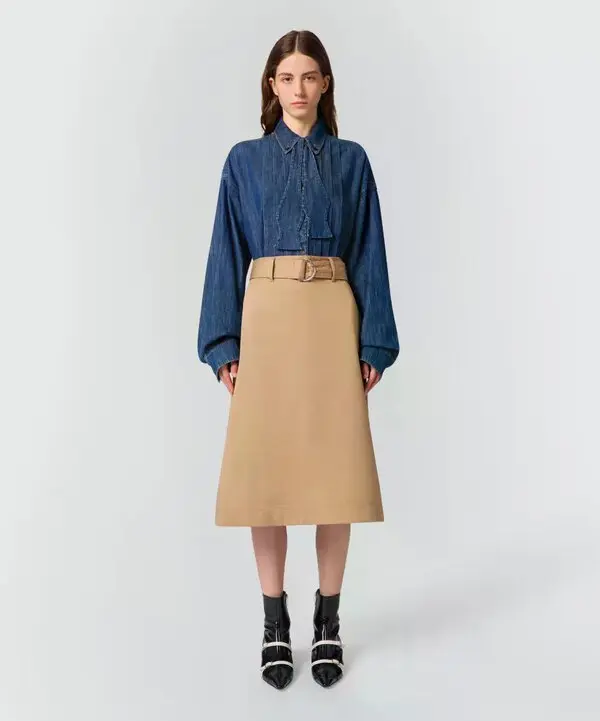 MSGM Belted Lace-trim Midi Skirt