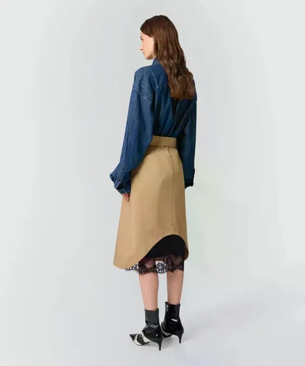 MSGM Belted Lace-trim Midi Skirt