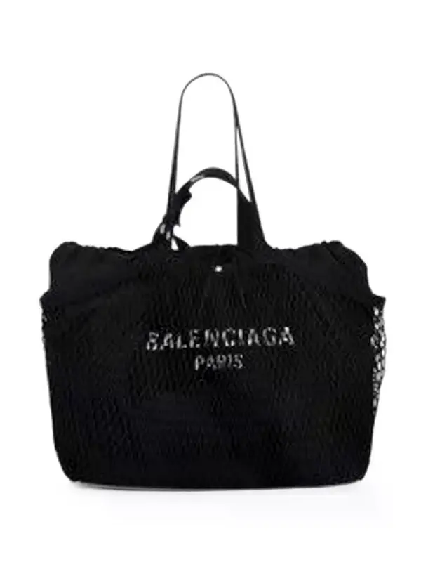 Balenciaga Net-overlay Denim Tote Bag - Black