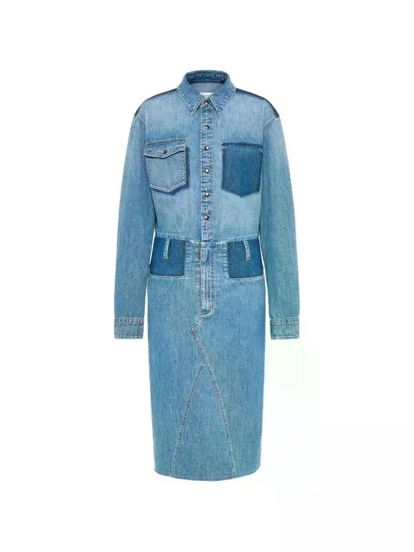 MAISON MARGIELA Minimal Denim Patchwork Midi Shirt Dress - Blue