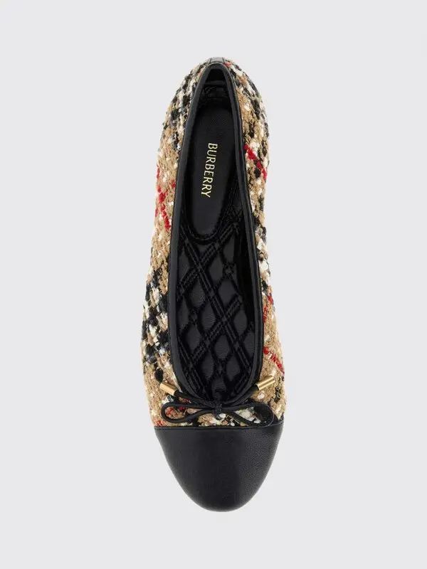 Burberry Round-toe Vintage Check Tweed Ballet Flats With Bow Detail