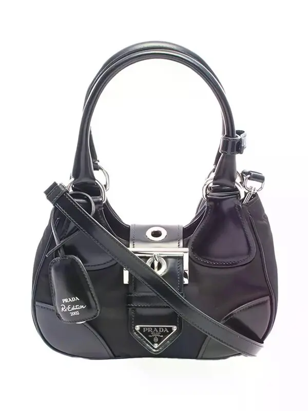Prada 2013-2026 Re Nylon And Shiny Calfskin Re Edition 2002 Moon Satchel - Black