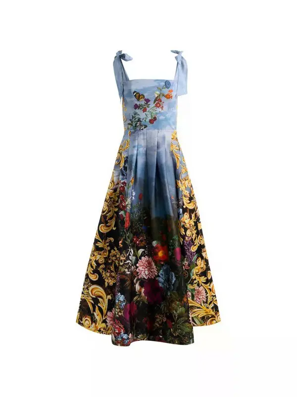 Alice + Olivia Hana Square-neck Tie-strap Midi Dress - Blue