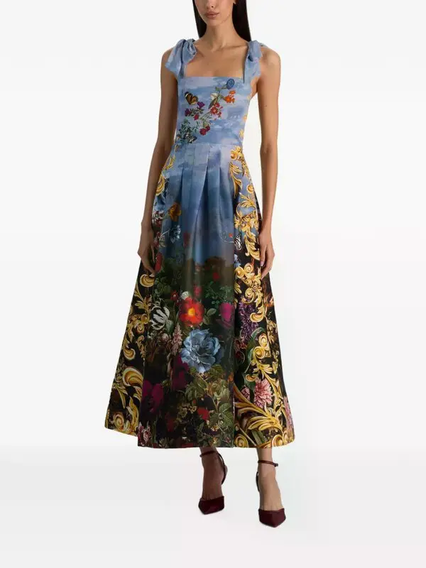 Alice + Olivia Hana Square-neck Tie-strap Midi Dress