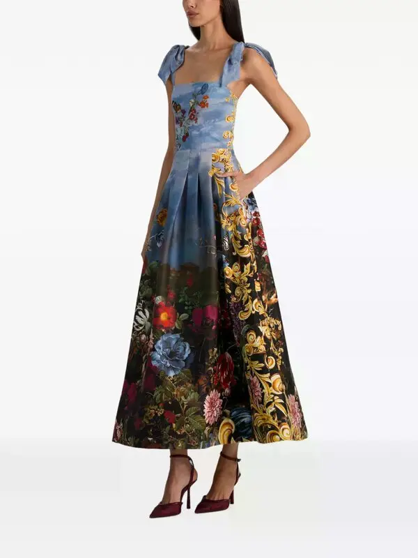 Alice + Olivia Hana Square-neck Tie-strap Midi Dress