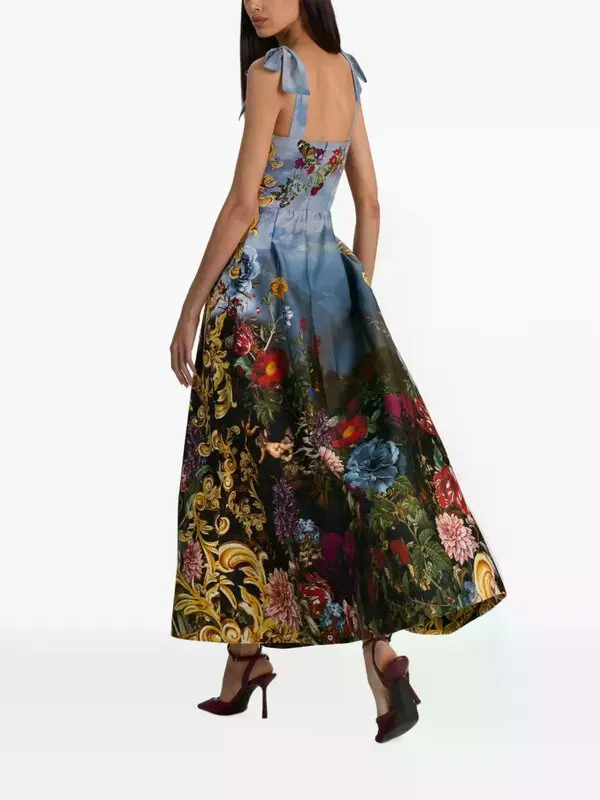 Alice + Olivia Hana Square-neck Tie-strap Midi Dress