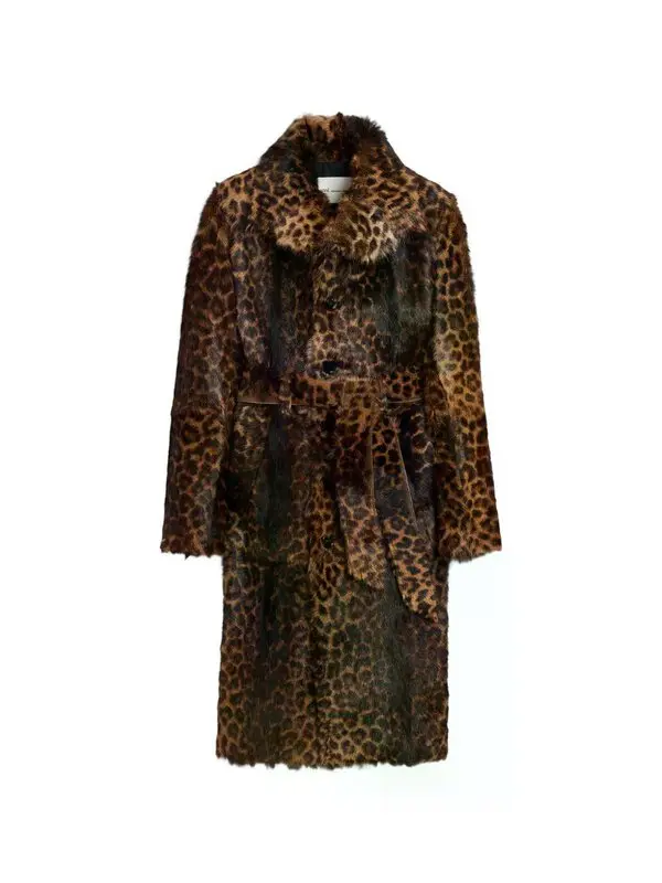 AMI Paris Long Leopard Goat Leather Belted Coat