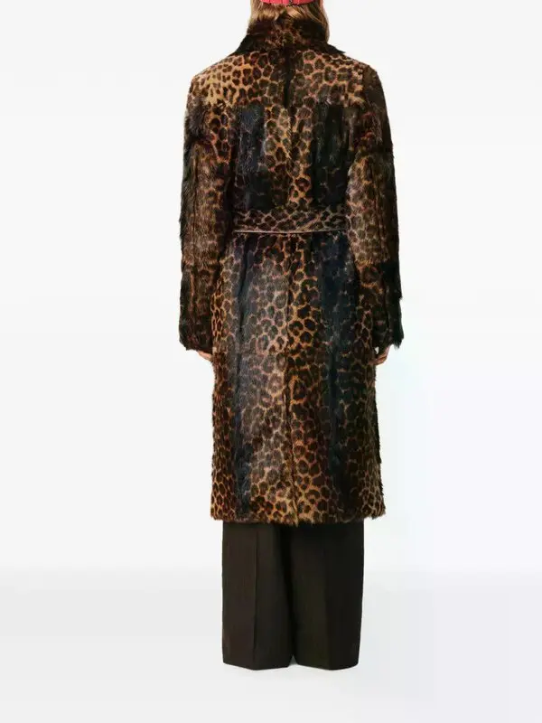 AMI Paris Long Leopard Goat Leather Belted Coat