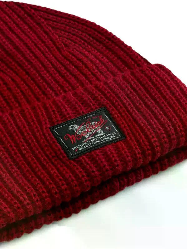 Woolrich Logo-patch Ribbed-knit Beanie Hat