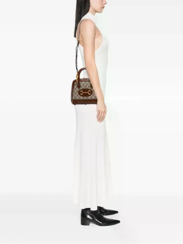 Gucci 2016-2026 Mini Gg Supreme Horsebit 1955 Top Handle Bag Satchel - Neutrals