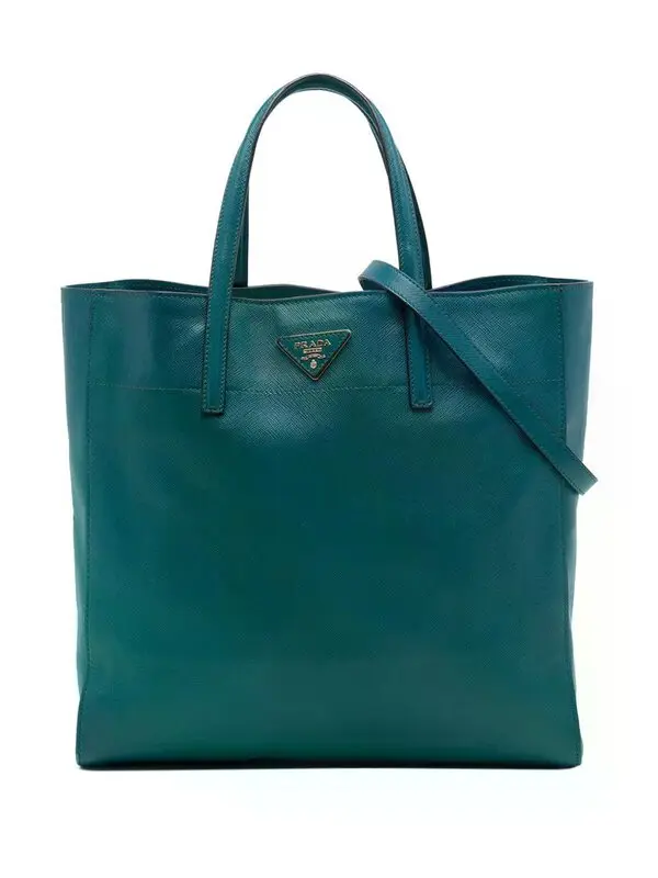Prada 2010-2026 Saffiano Soft Triple Pocket Tote Satchel - Blue