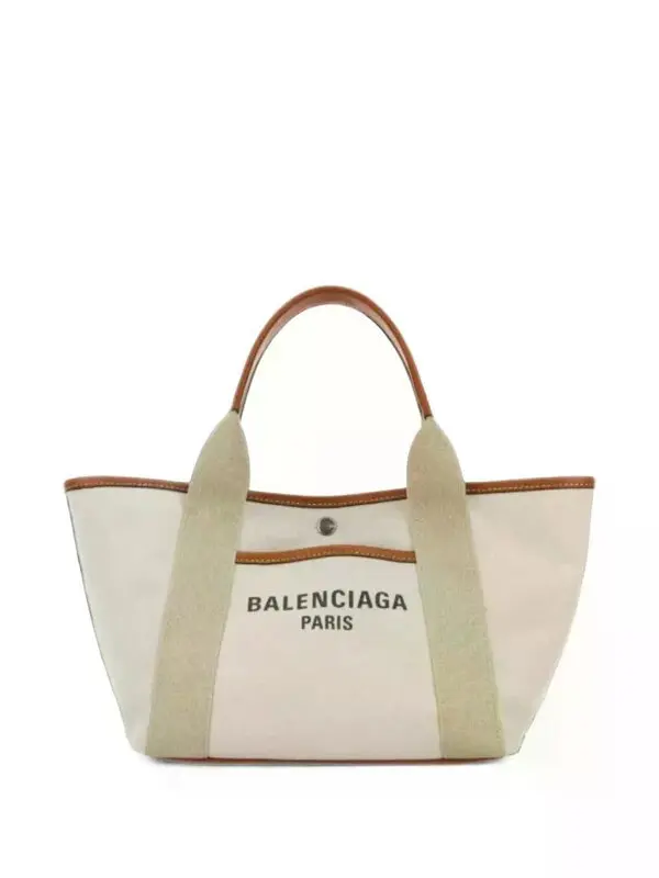 Balenciaga S Biarritz Leather-trim Canvas Tote Bag - Neutrals