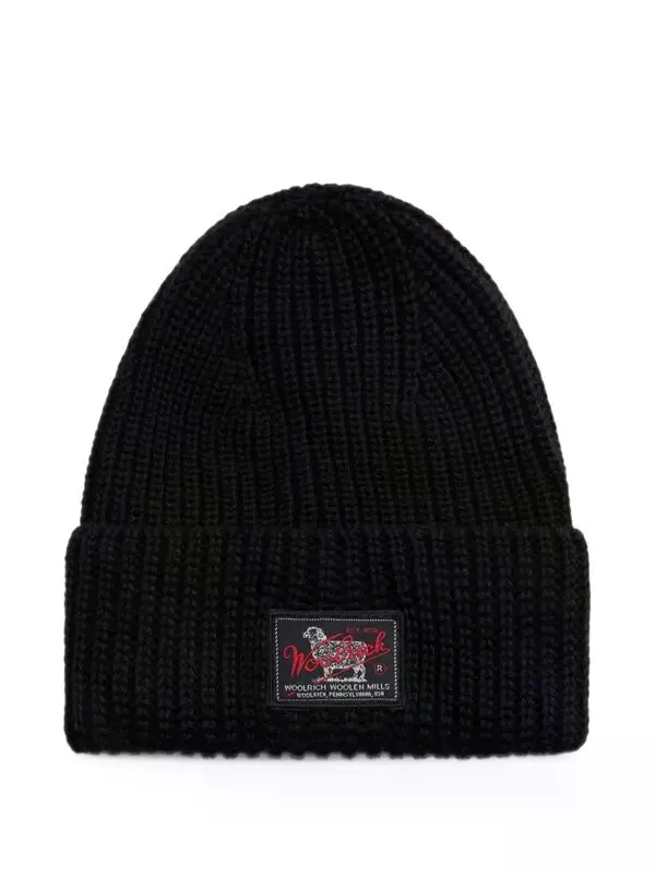 Woolrich Logo-patch Ribbed-knit Beanie Hat