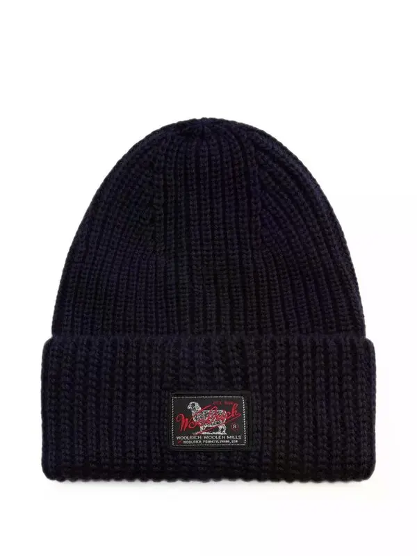 Woolrich Logo-patch Ribbed-knit Beanie Hat