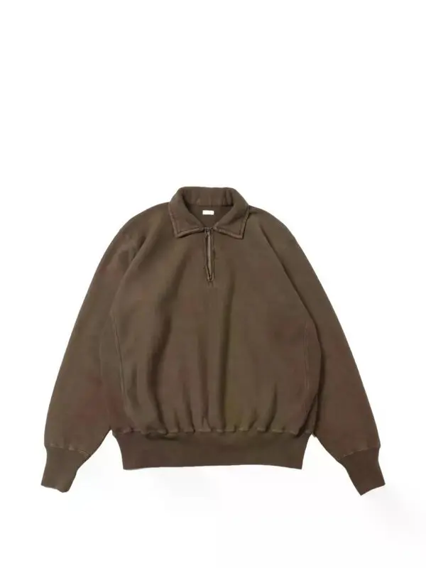 A.PRESSE Collared Half-zip Cotton Sweatshirt - Brown