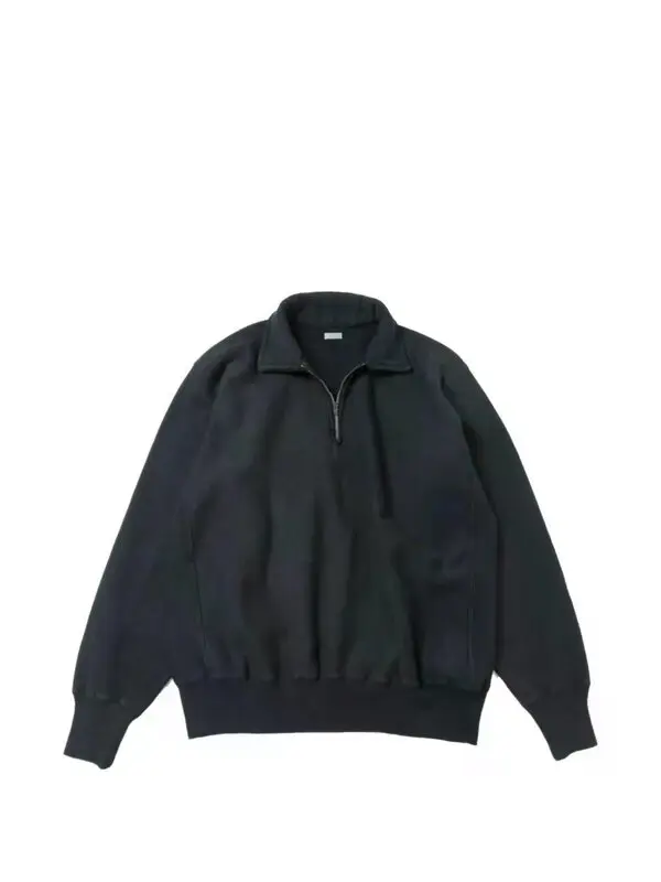 A.PRESSE Quarter-zip Polo-collar Cotton Sweatshirt - Black