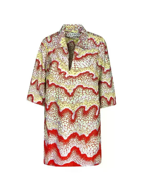 VLISCO DIALOGUES Bubble Geometric-pattern Wide-collar Blouse