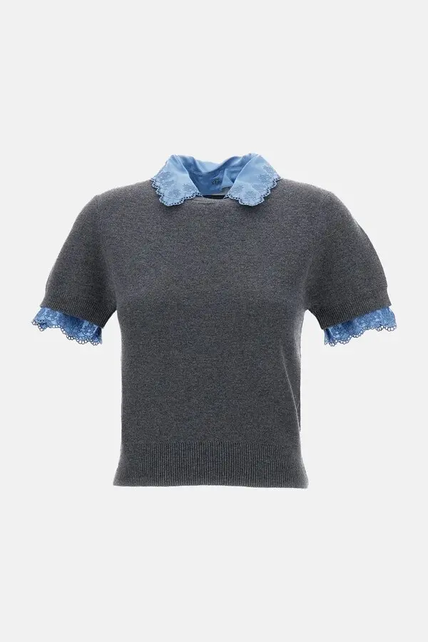 Rabanne Maglia A Maniche Corte Con Colletto In Satin - Grey