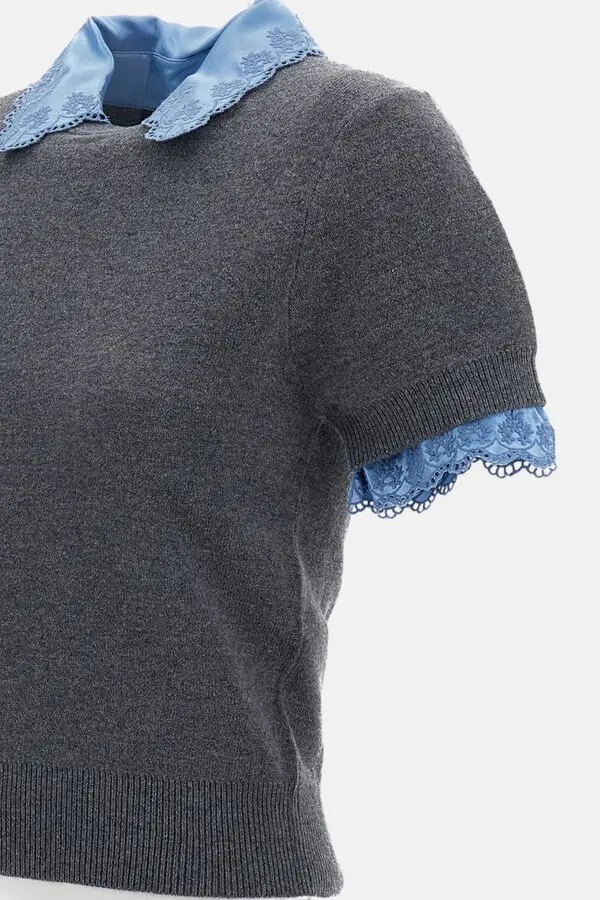 Rabanne Maglia A Maniche Corte Con Colletto In Satin - Grey