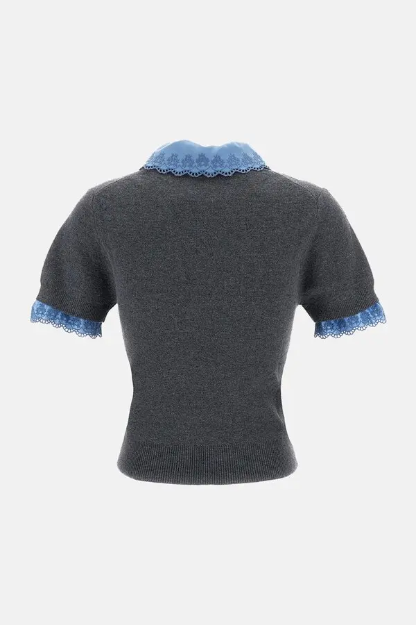 Rabanne Maglia A Maniche Corte Con Colletto In Satin - Grey