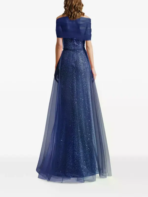 GEMY MAALOUF Bow-detail Sequin-embellished Maxi Dress - Blue